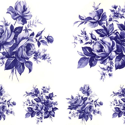 Vintage XL Beautiful Blue Floral Corners Sprays Shabby Decals - Etsy