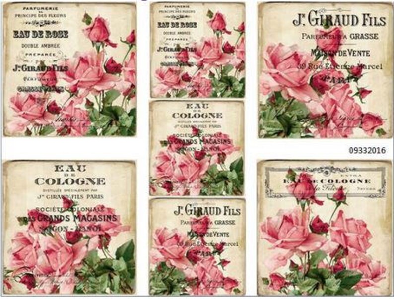 Vintage Gorgeous Pink Roses French Perfume Labels Shabby - Etsy