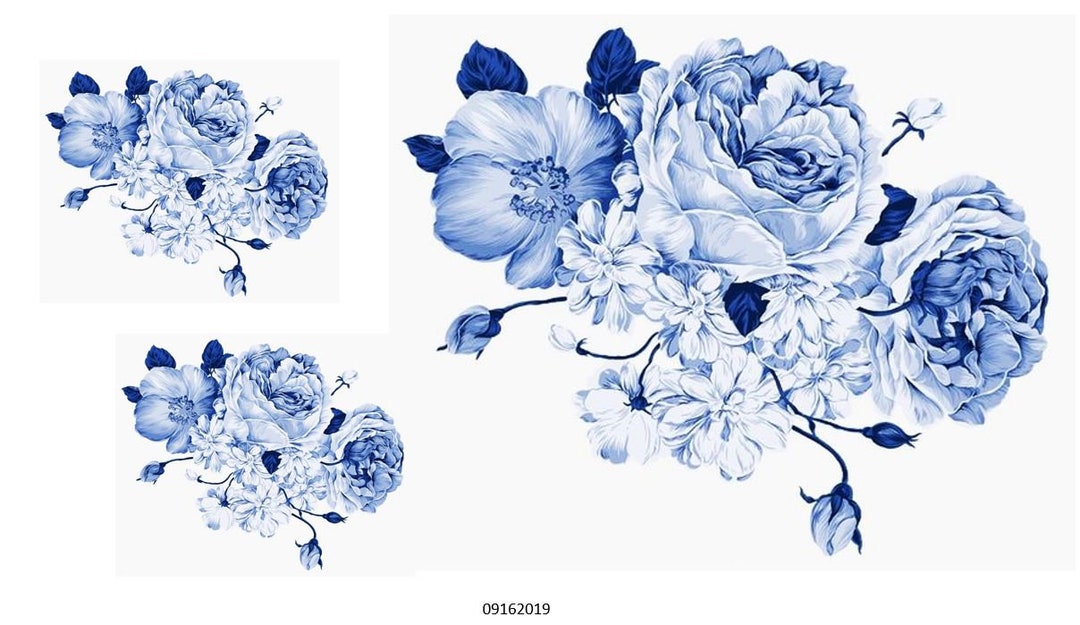 Vintage XL Blue Cabbage Roses Shabby Decals ~furniture Size~ - Etsy