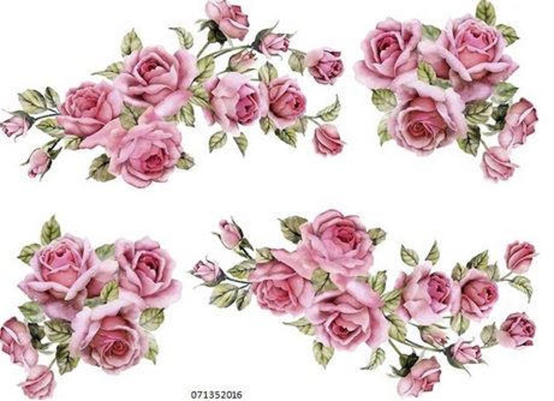 Vintage XL Pink Cabbage Roses & Bouquets Shabby Decals ~furniture Size ...
