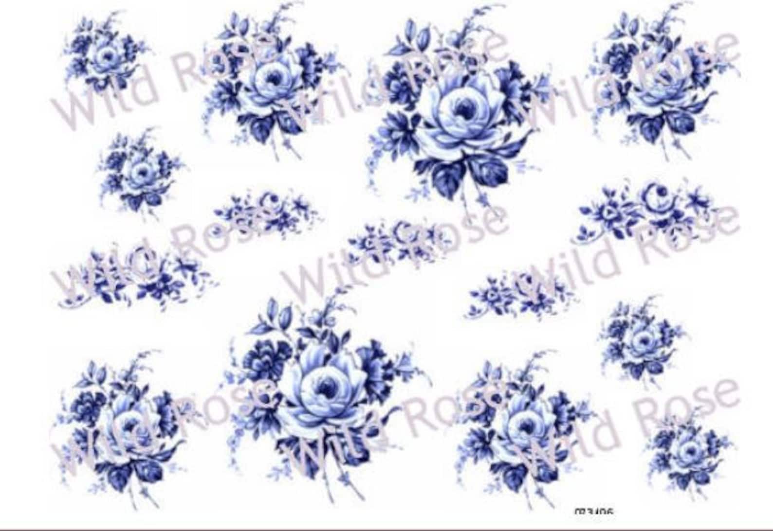 Vintage Dutch Blue Delft Roses & Swags Shabby Decals | Etsy