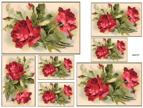 Vintage Klein Red Rose Postcards Shabby Decals - Etsy