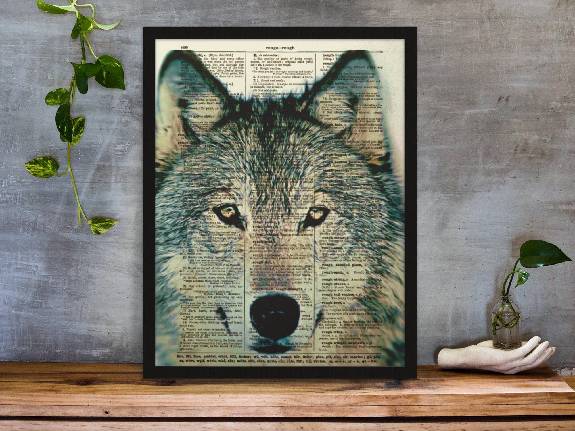 Wolf Art Print On An Antique Dictionary Page Unique One Of A | Etsy