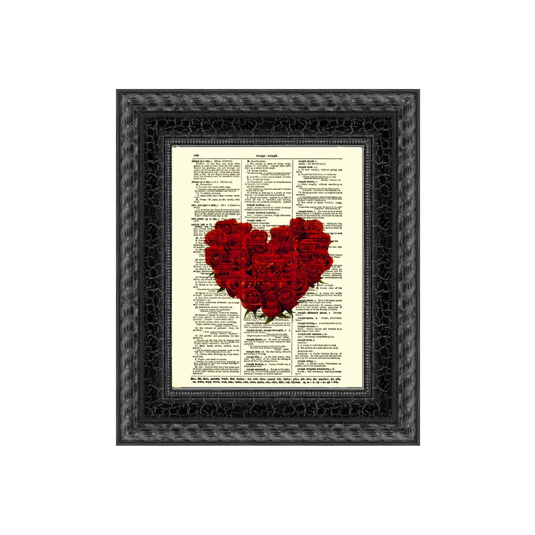 Rose Heart Print on 1897 Dictionary Page: Unique Wall Art - Etsy