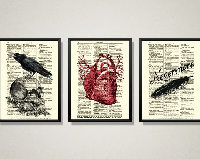 Edgar Allan Poe Artwork Printed on Antique Dictionary Pages, the Raven ...