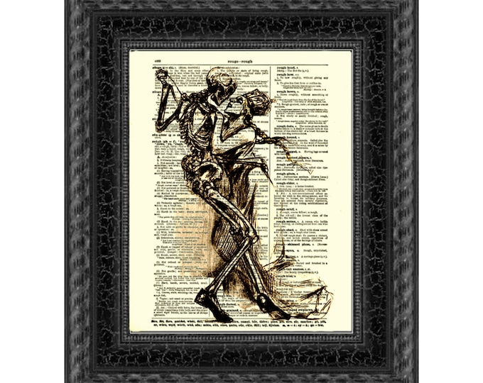 Dances With Death Art Printed on an Antique Dictionary Page, Victorian ...