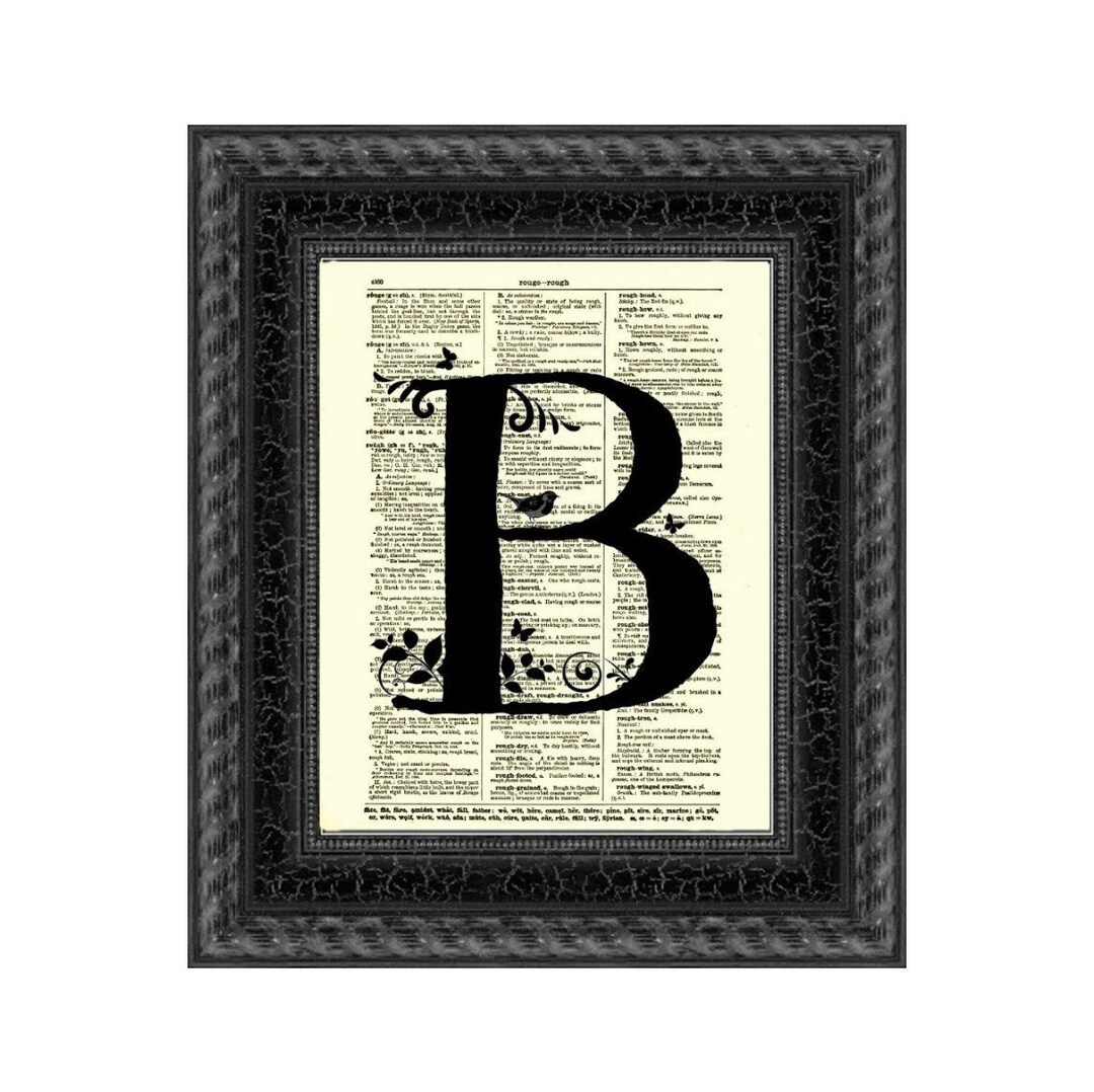 Letter B Monogram With A Modern Twist Printed on A Dictionary Page From ...