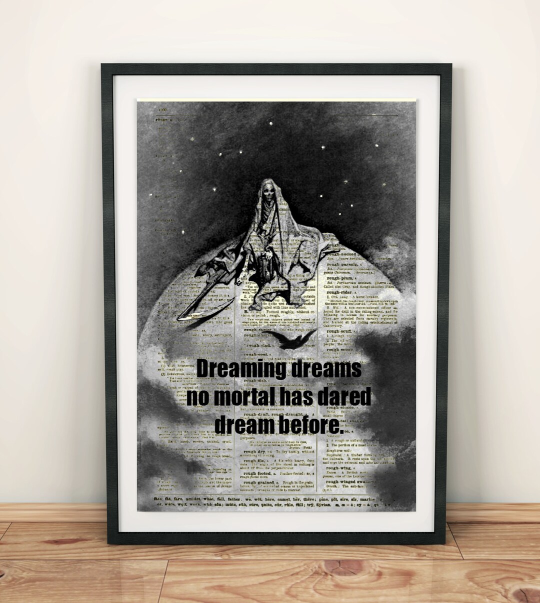 Grim Reaper Moon Art Print: Edgar Allan Poe Raven Quote on Antique ...