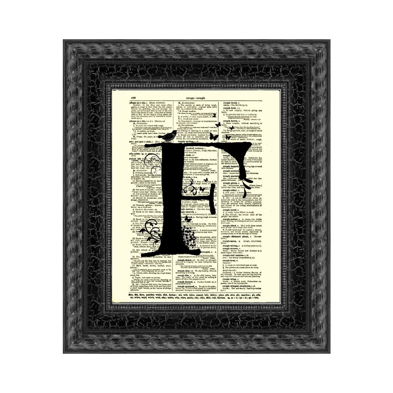 Letter F Monogram With A Modern Twist Printed on A Dictionary Page From ...