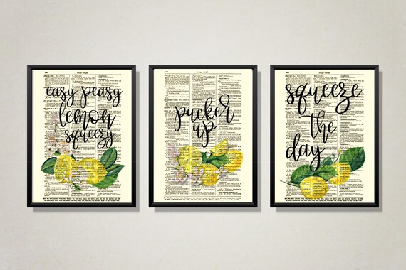 Squeeze the Day Lemon Trio Printed on an Upcycled Antique | Etsy