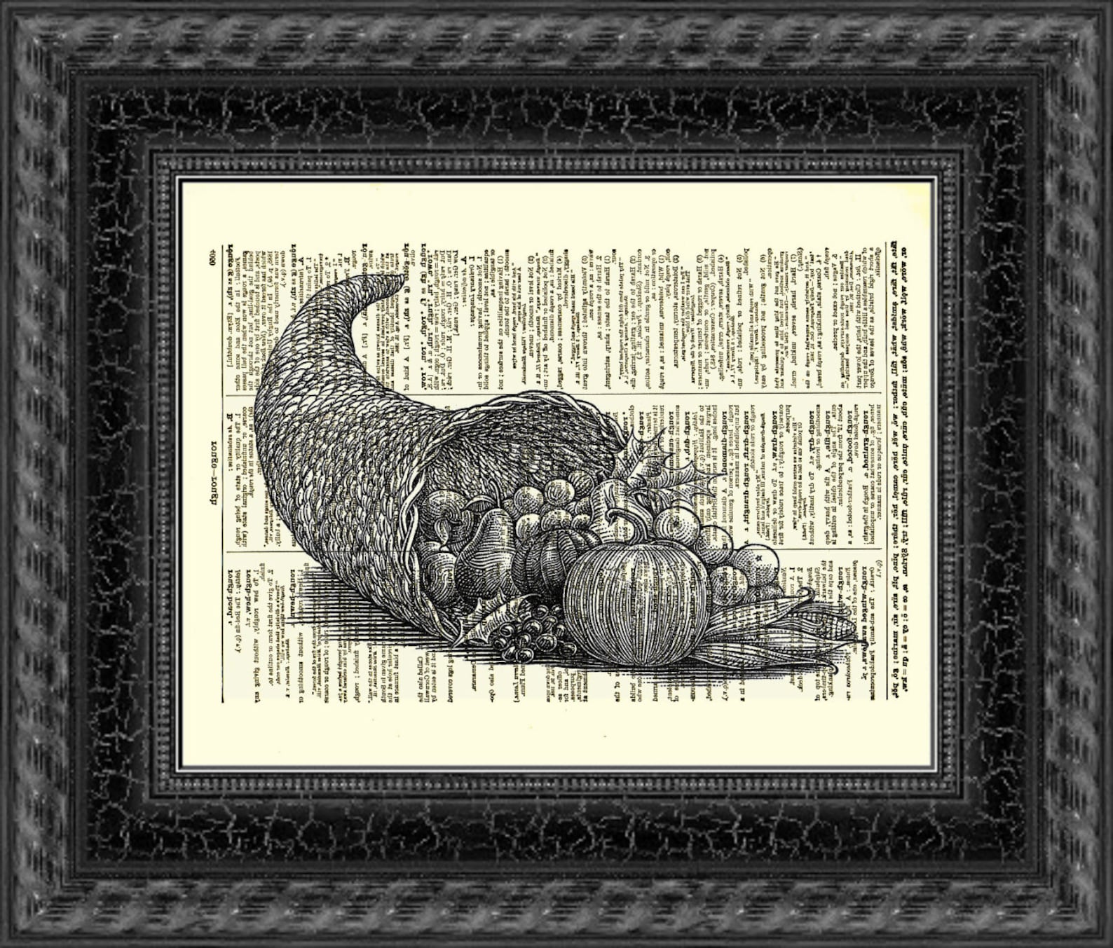 Cornucopia Dictionary Art Print, Black & White Cornucopia Horn of ...