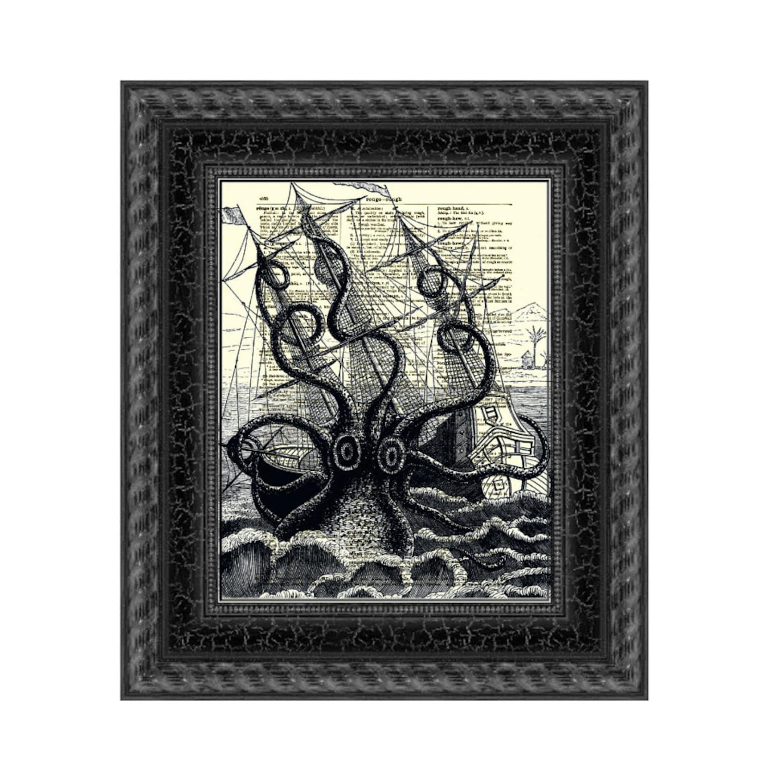 Kraken Illustration Printed on an Antique 125+ Year Old Dictionary Page ...