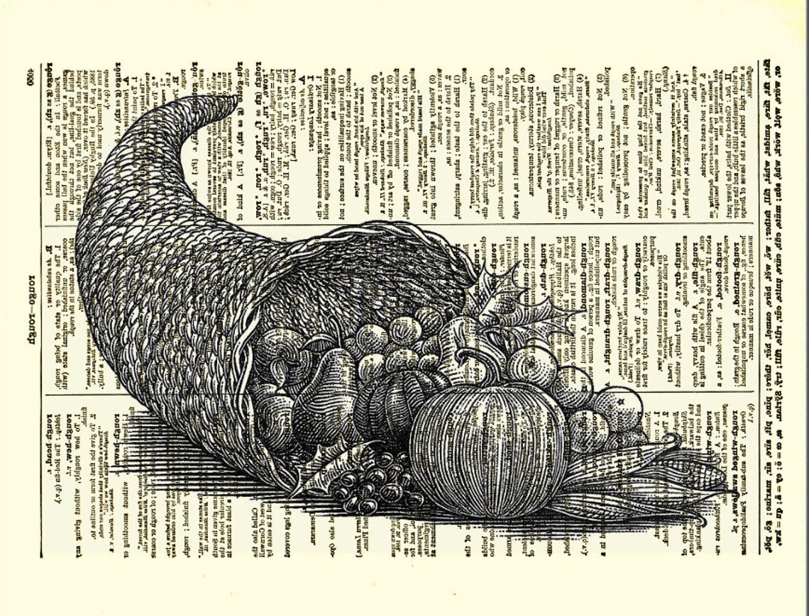 Cornucopia Dictionary Art Print, Black & White Cornucopia Horn of ...