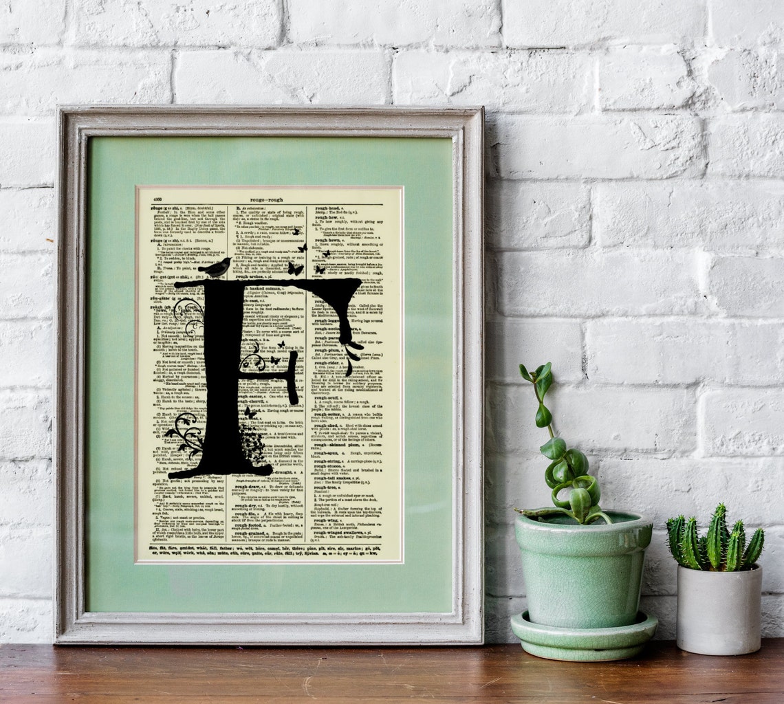 Letter F Monogram With A Modern Twist Printed on A Dictionary Page From ...