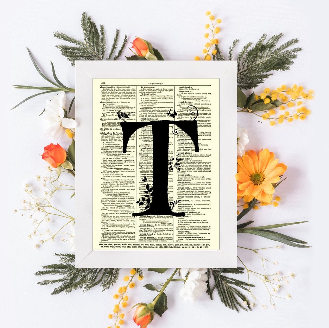 Letter T Monogram Art Print on 1897 Dictionary Page - Etsy