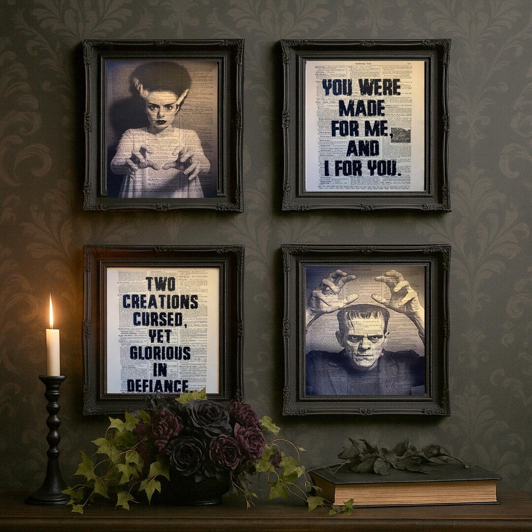 Frankenstein's Monster and Bride Art Print Set, Gothic Horror Wall ...