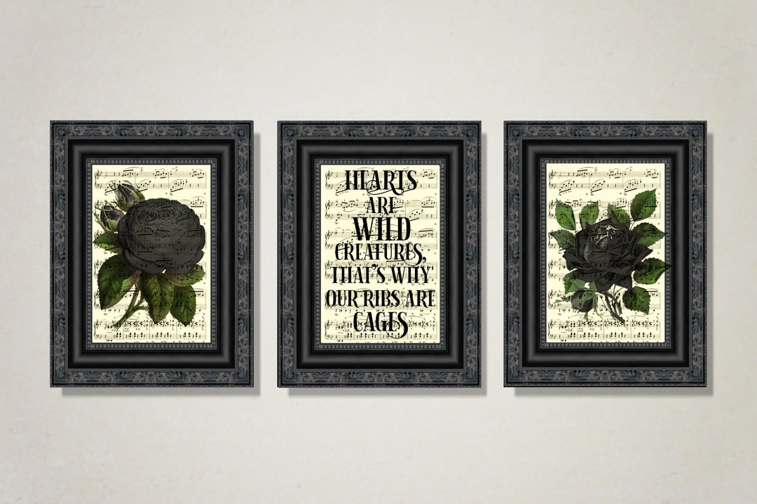 Macabre Black Rose Art Print: Gothic Quote on Antique Music Page - Etsy