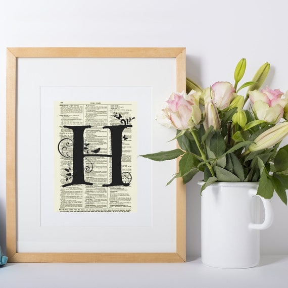Letter H Monogram With A Modern Twist Printed On A Dictionary | Etsy