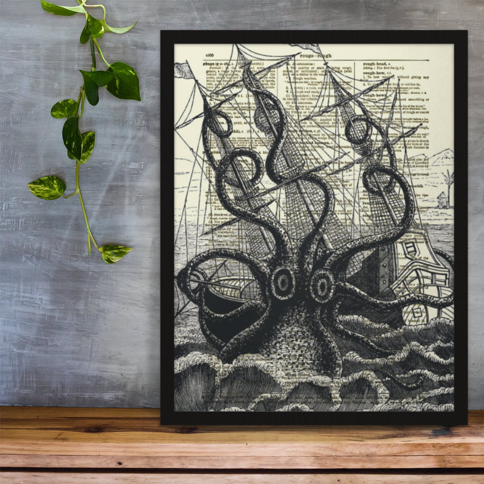 Kraken Illustration Printed on an Antique 125 Year Old - Etsy