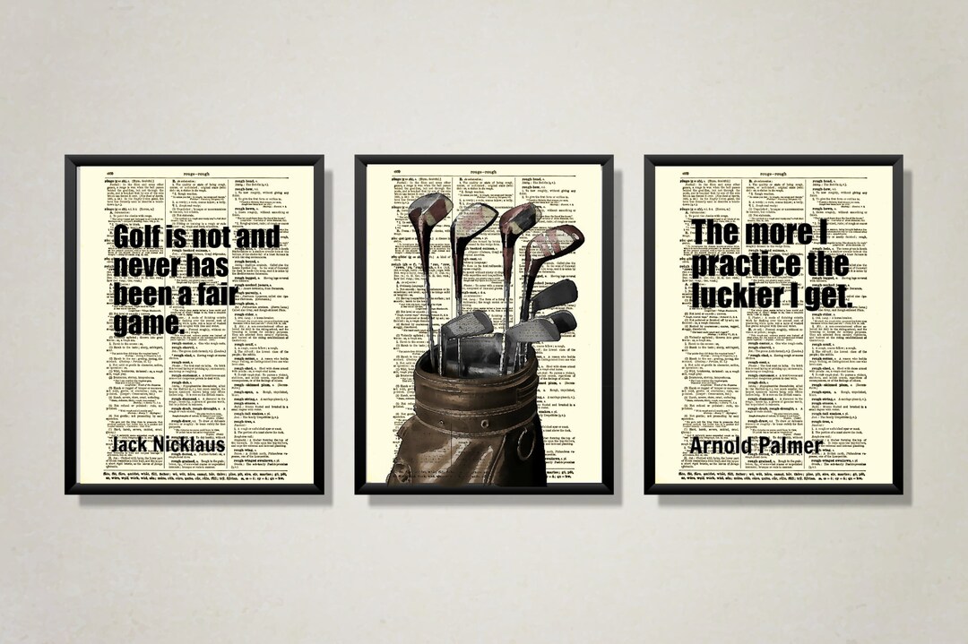 Golf Club Art & Quote Set Printed on Antique Dictionary Pages ...