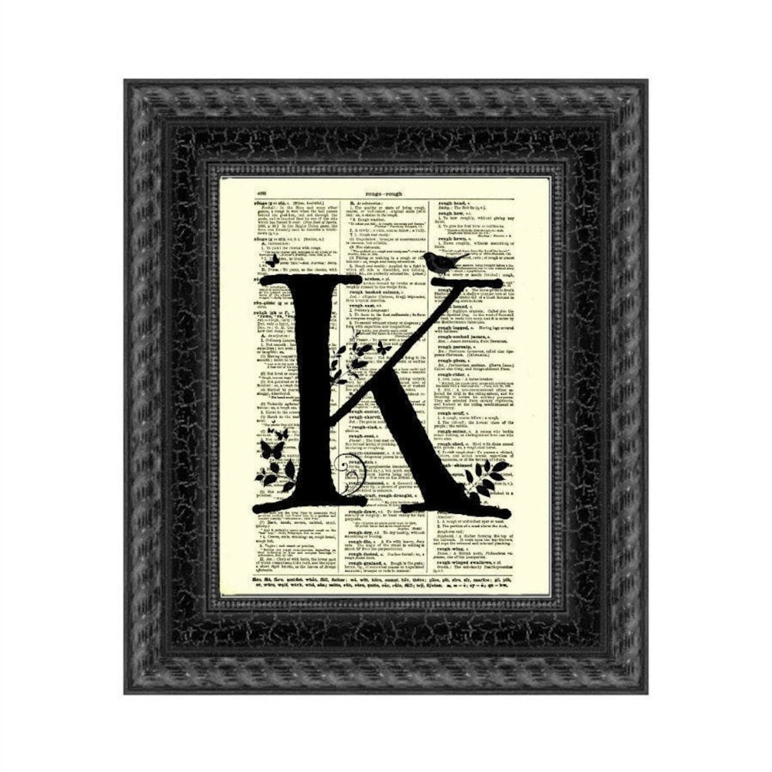 Letter K Modern Monogram on an Antique Dictionary Page Art Print ...