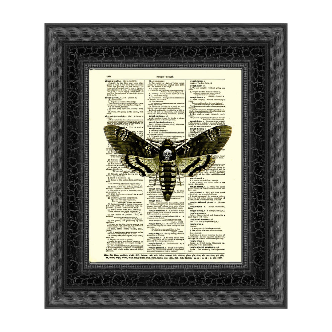 A Death Head Moth Printed on A 125+ Year Old Dictionary Page, Gothic ...