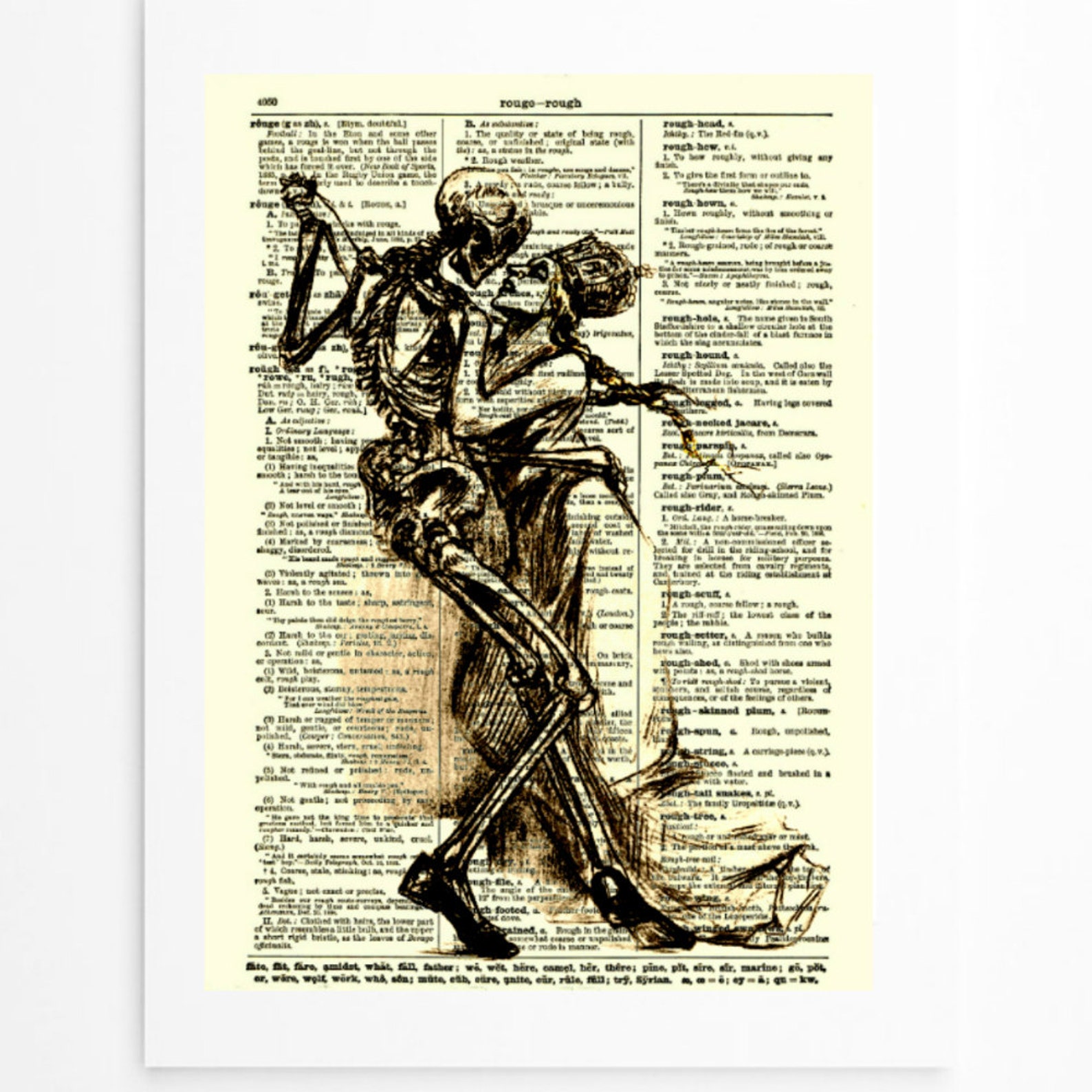Dances With Death Art Printed on an Antique Dictionary Page - Etsy