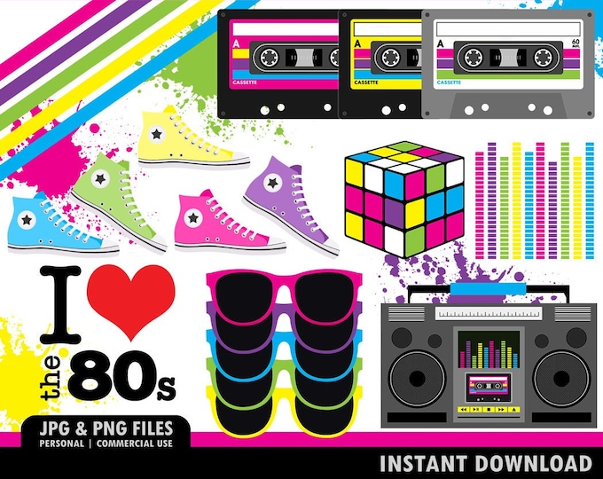 80s Clipart Set, Digital Clipart, Clip Art, 1980s Set, Vector, PNG ...