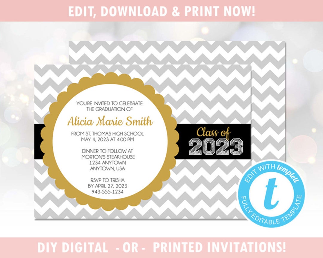 Customized Chevron Graduation Invitation / Announcement digital DIY ...