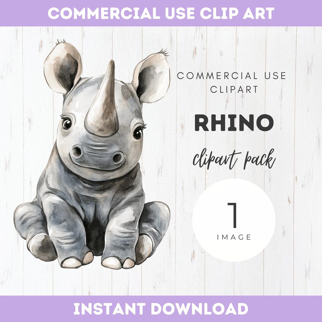 Rhino Watercolor Clipart, Single Image, Nursery, Clip Art, Neutral Baby ...