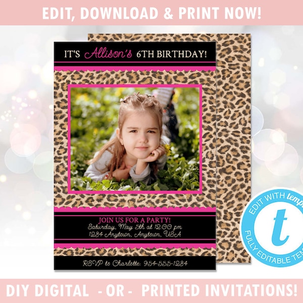 Pink Cheetah Birthday Invitation - Etsy