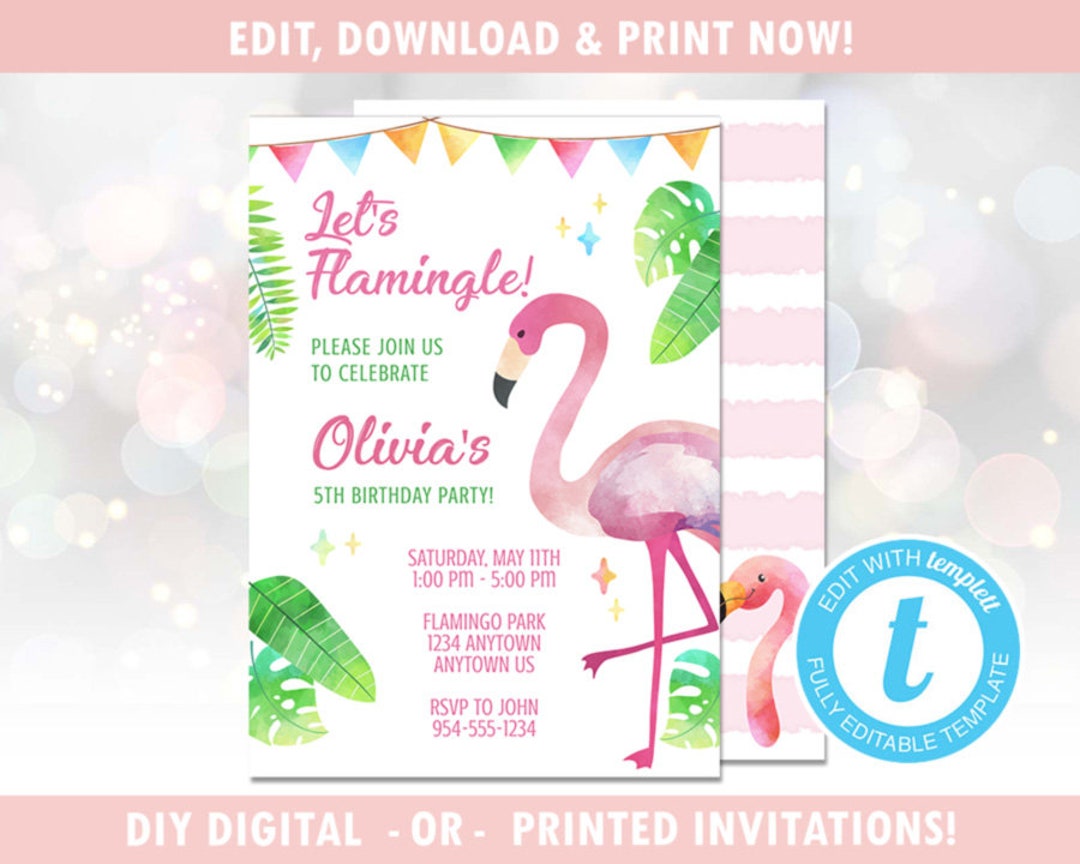Flamingo Birthday Party Invitation (digital - DIY) Instant Download ...