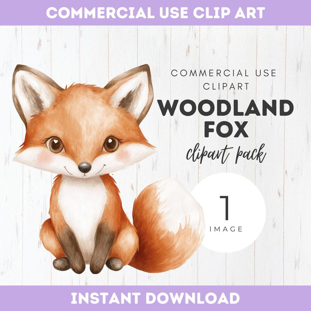Woodland Fox Watercolor Clipart, Single Image, Nursery, Clip Art ...