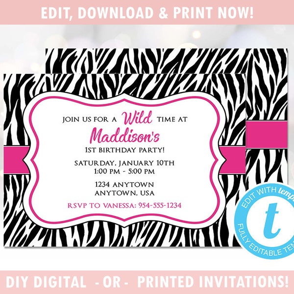 Pink Zebra Party Invite - Etsy