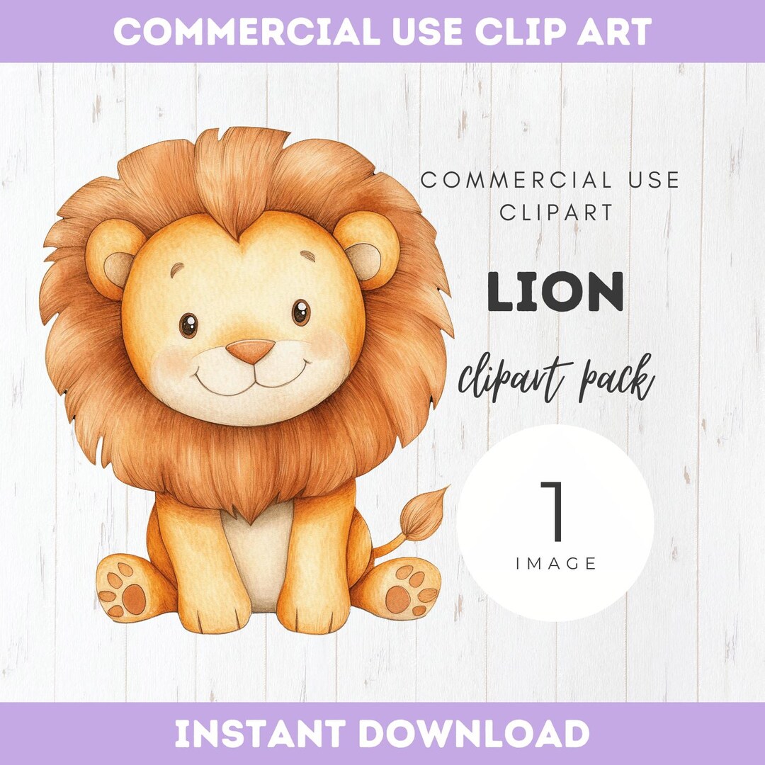 Lion Watercolor Clipart, Single Image, Nursery, Clip Art, Neutral Baby ...