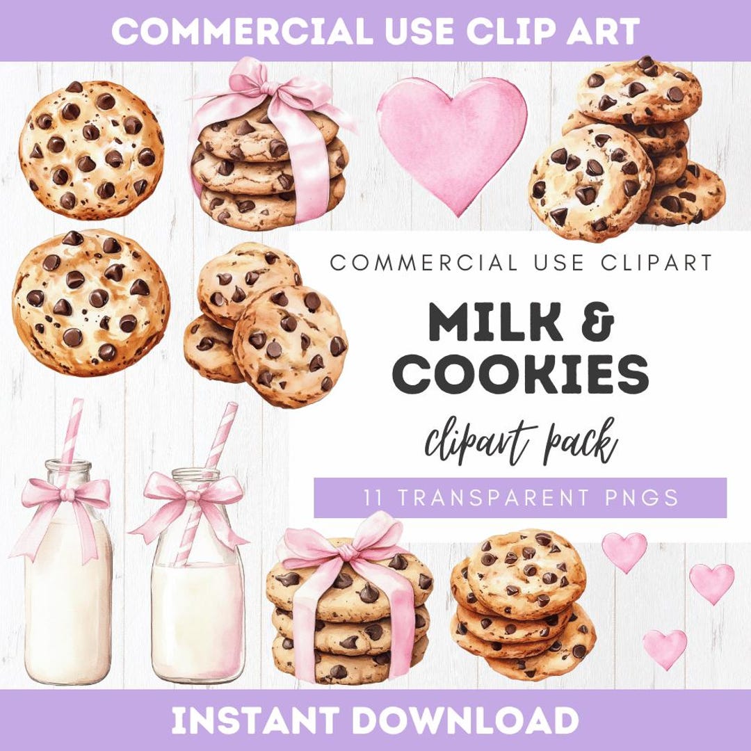 Milk & Cookies Watercolor Clipart Set, Clip Art, Baby Shower, Birthday ...