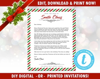 DIY Editable Letter From Santa - Easy - Santa Letter - North Pole ...