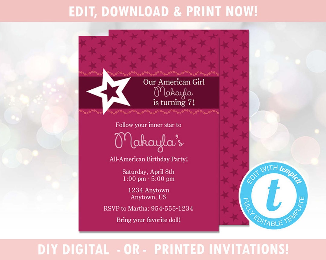 Star Birthday Party Invitation (digital - DIY) Instant Download ...