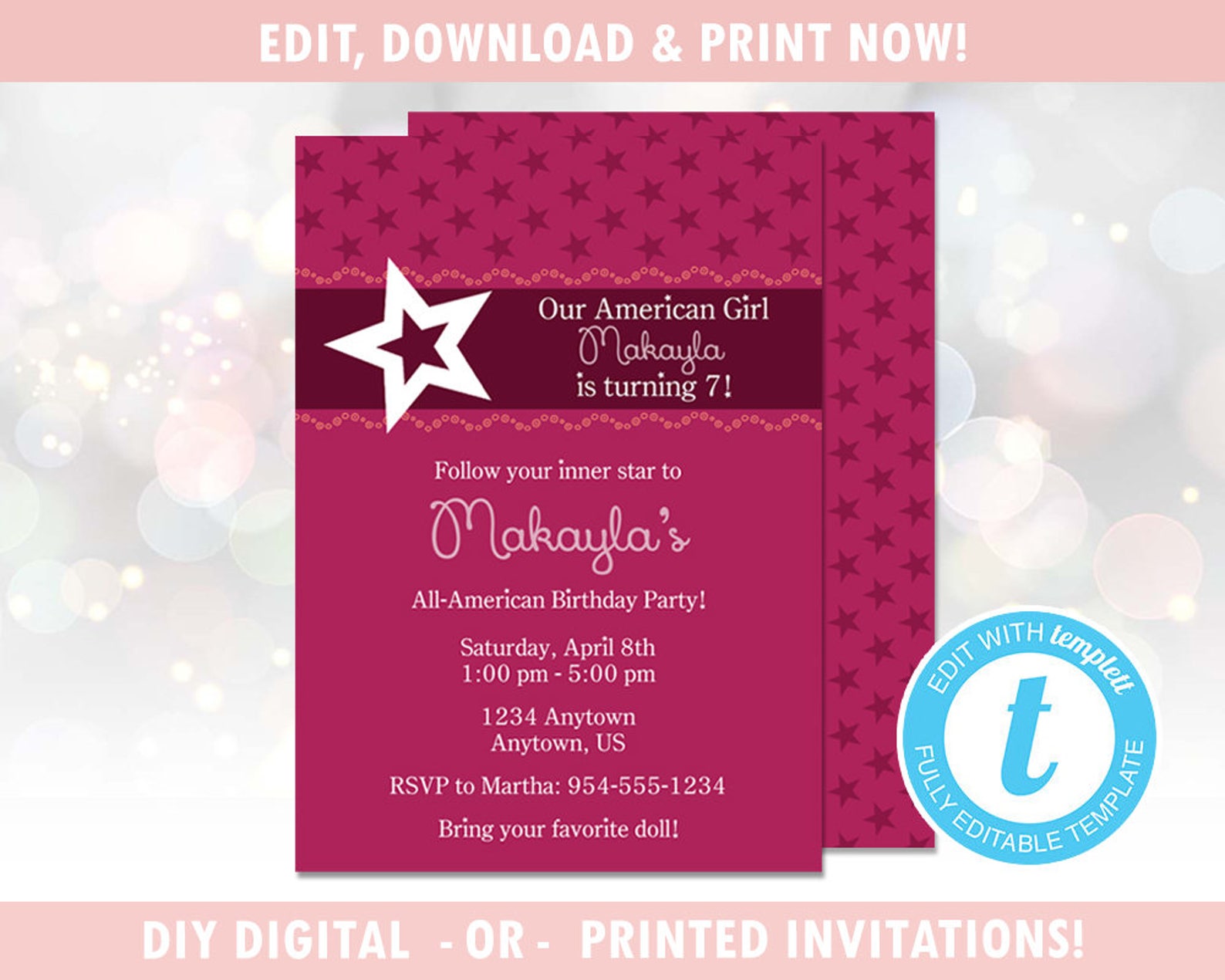 Star Birthday Party Invitation Digital DIY Instant | Etsy