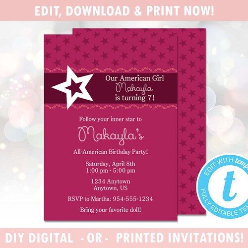 Star Birthday Party Invitation digital DIY Instant - Etsy