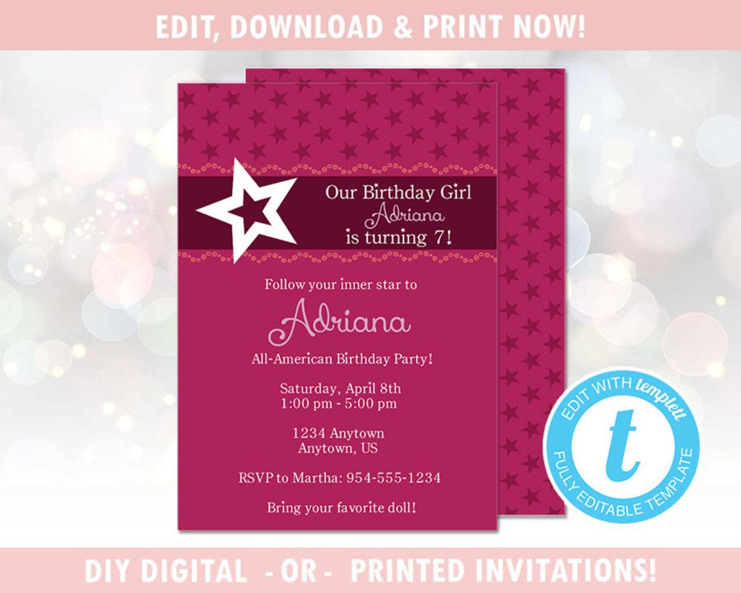Star Birthday Party Invitation (digital - DIY) Instant Download ...