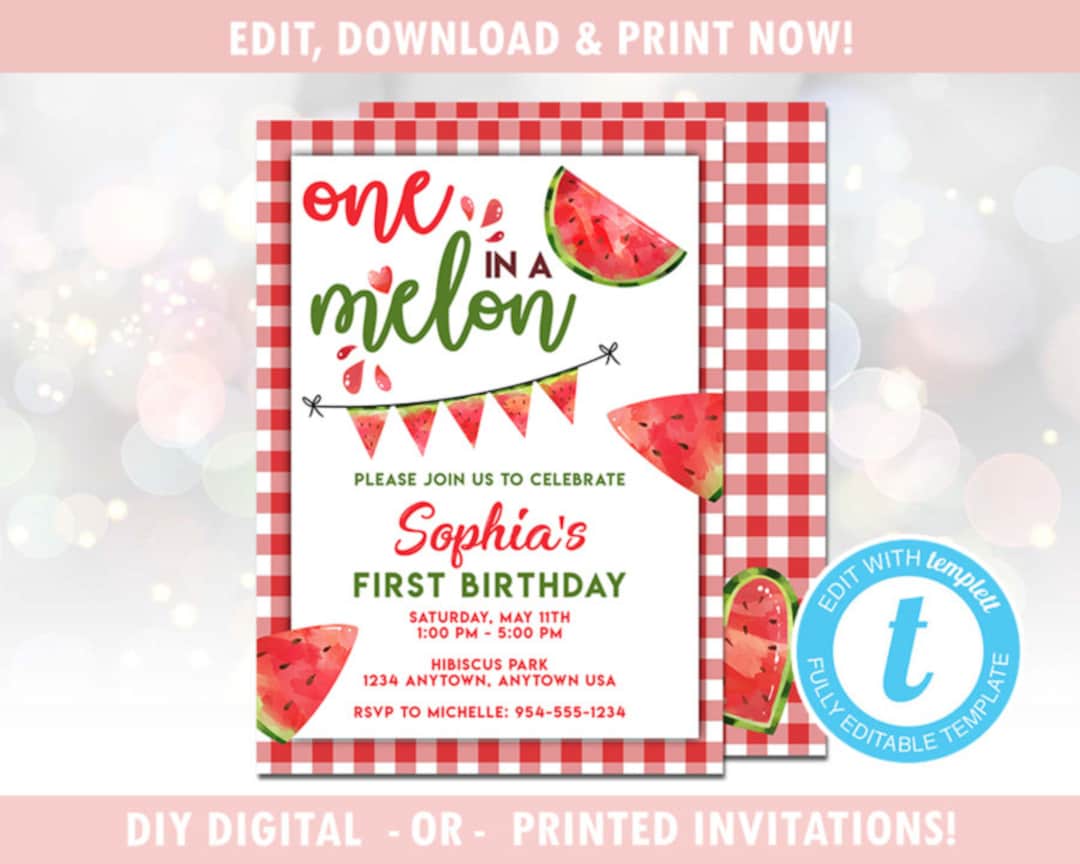 Watermelon Birthday Party Invitation digital DIY Instant Download ...
