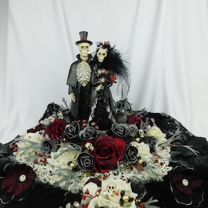 Skeleton Wedding Bride-groom Centerpiece Table Flowers. Red-black-ivory ...