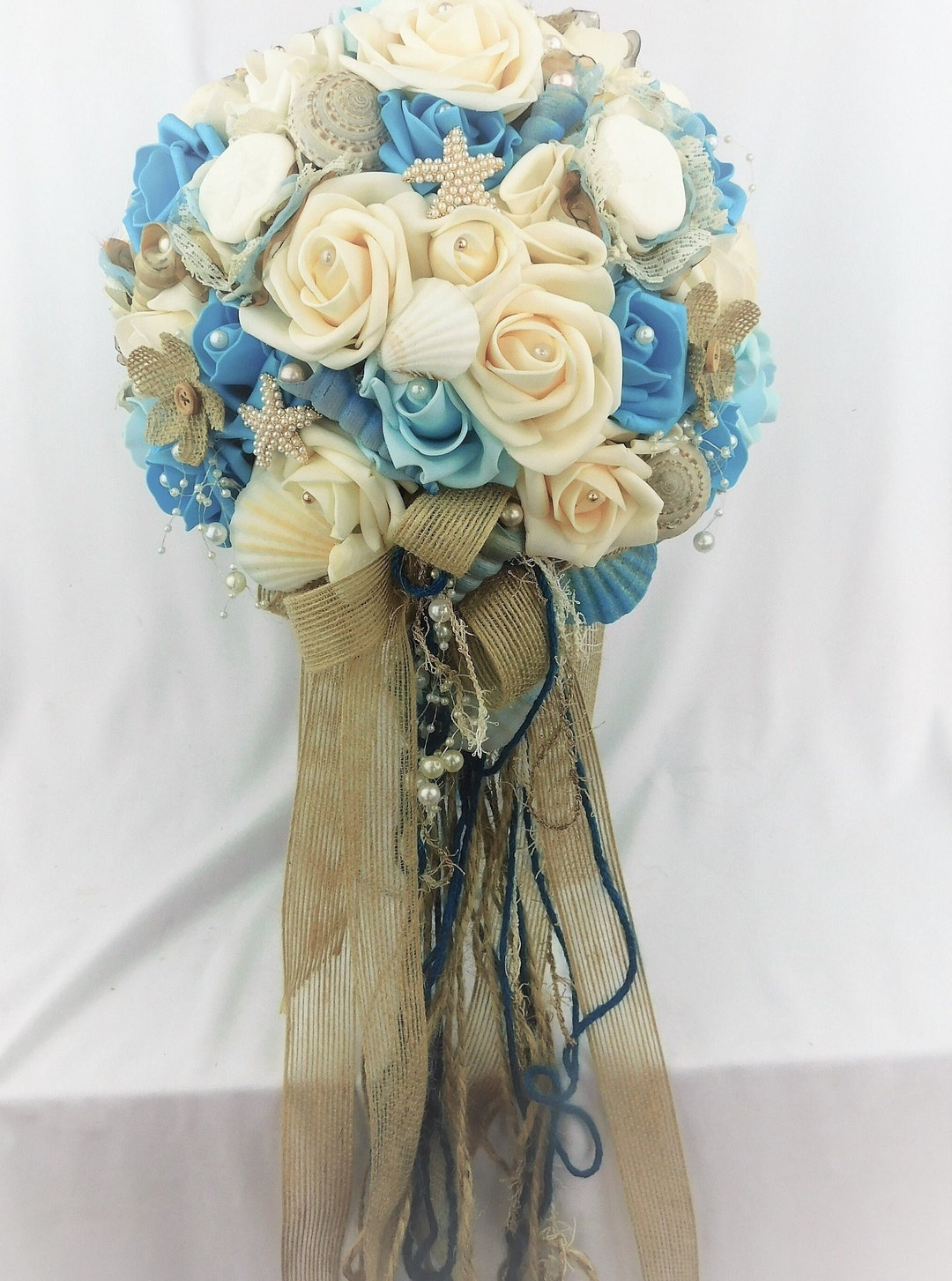 Blue Ocean Beach Bride Wedding Bouquet-beach Bridal Bouquet-seashells ...