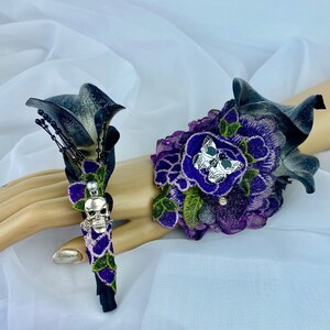 Gothic Wrist Corsage Set-black-purple-flowers Dark Corsage Set-gothic ...