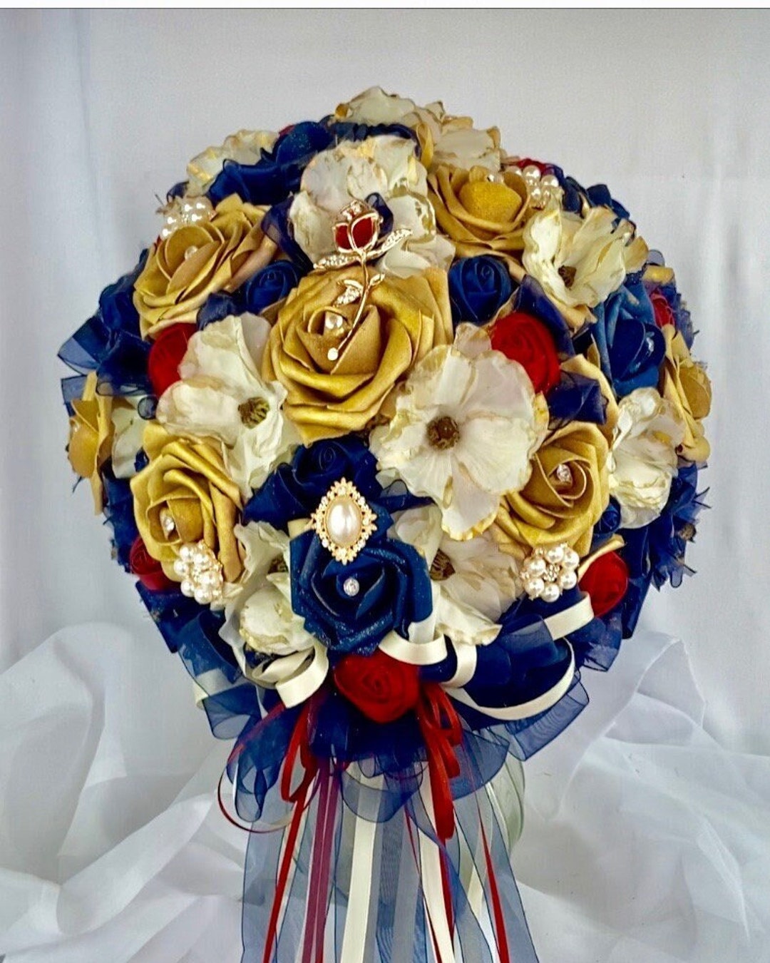 Beauty-beast-disney Wedding Bridal CASCADE Bouquet-teardrop Bouquet ...