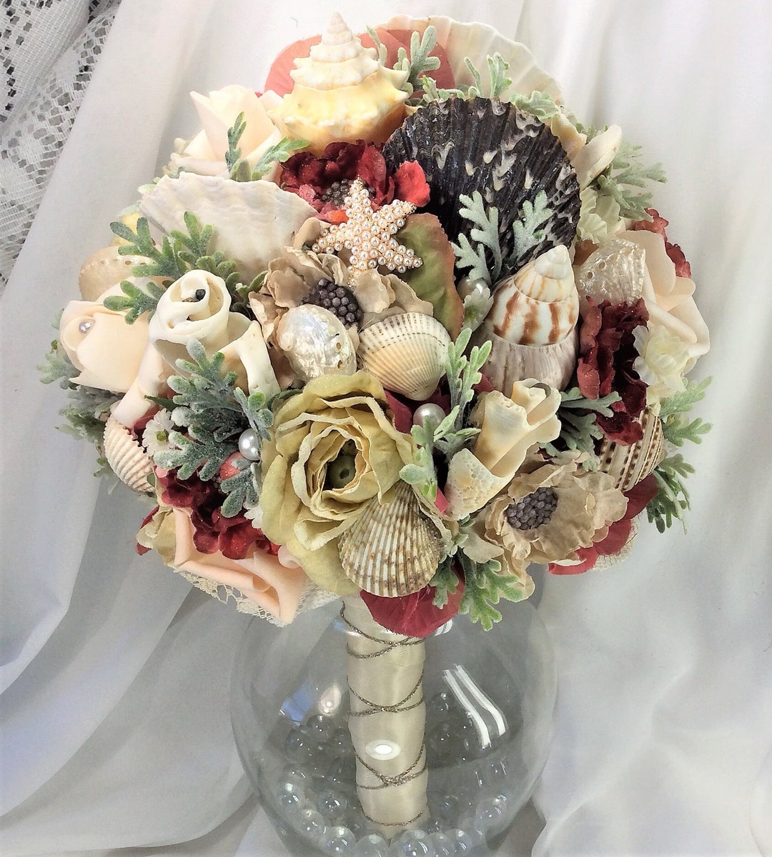 Beach Wedding Seashells and Flowers Bridal Bouquet-beach Bridal Flowers ...