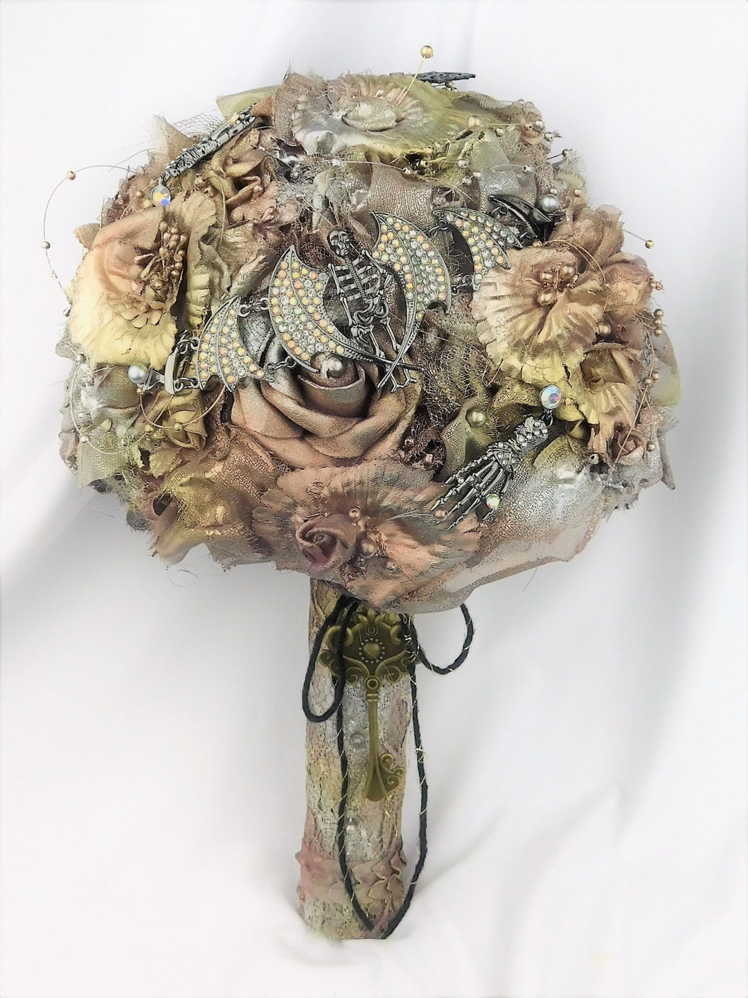 Skeleton Wedding Gothic Jewelry Bouquet-rose Gold-silver-black Bouquet ...