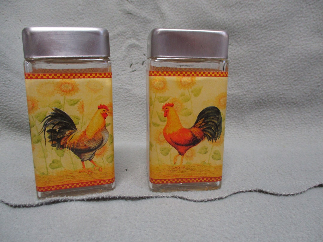 Grant Howard Rooster Square Glass Salt and Pepper Shaker Set ...