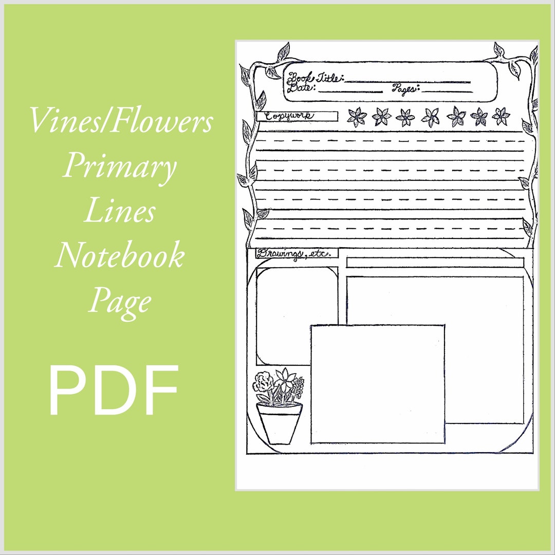 Vines and Flowers Primary Lines Notebook Page Whimsical Hand Drawn ...